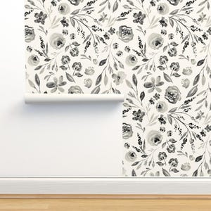 Farmhouse Floral Wallpaper Farm House Floral by Indybloomdesign Black ...