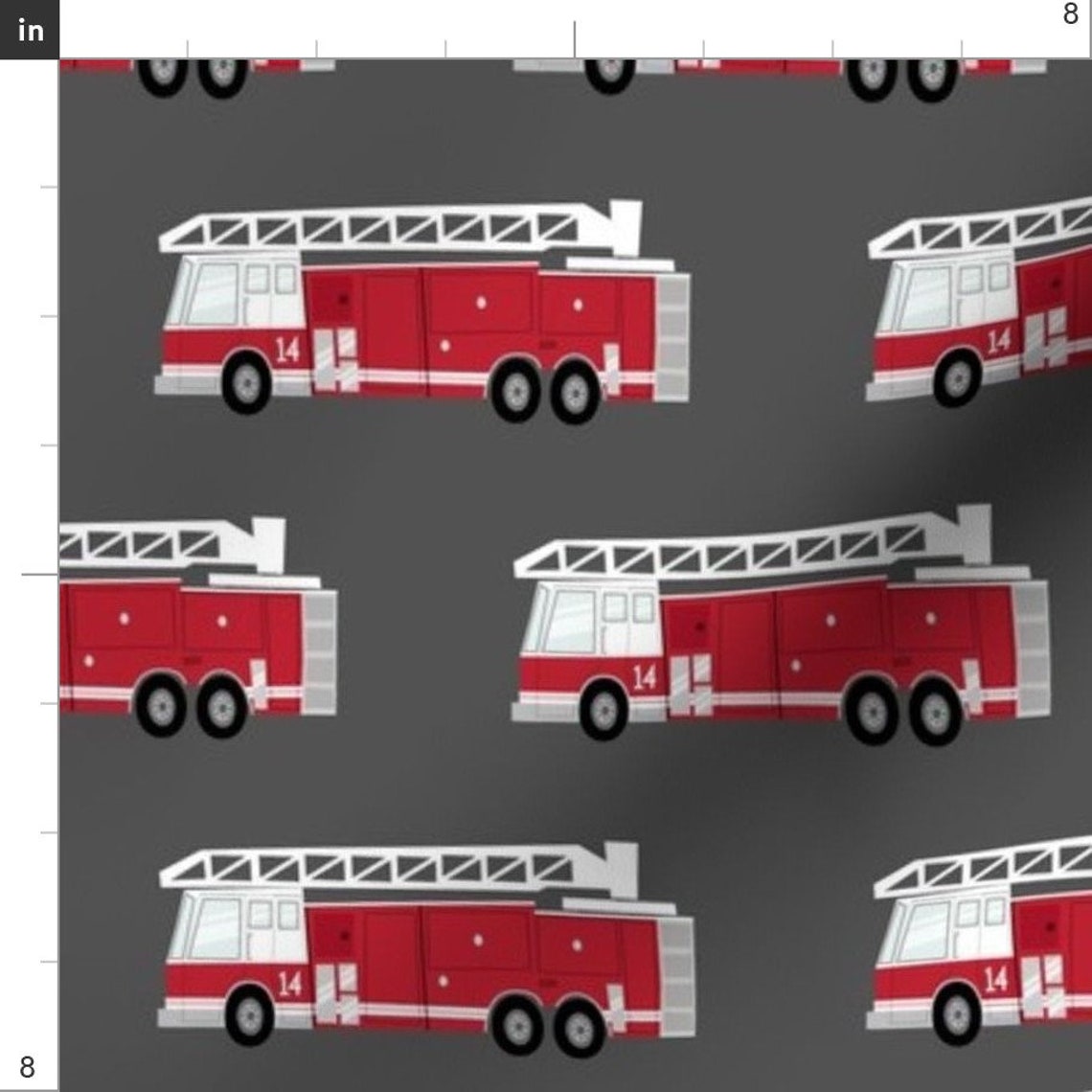Fire Engines Fabric large Scale Fire Trucks Dark Red by - Etsy