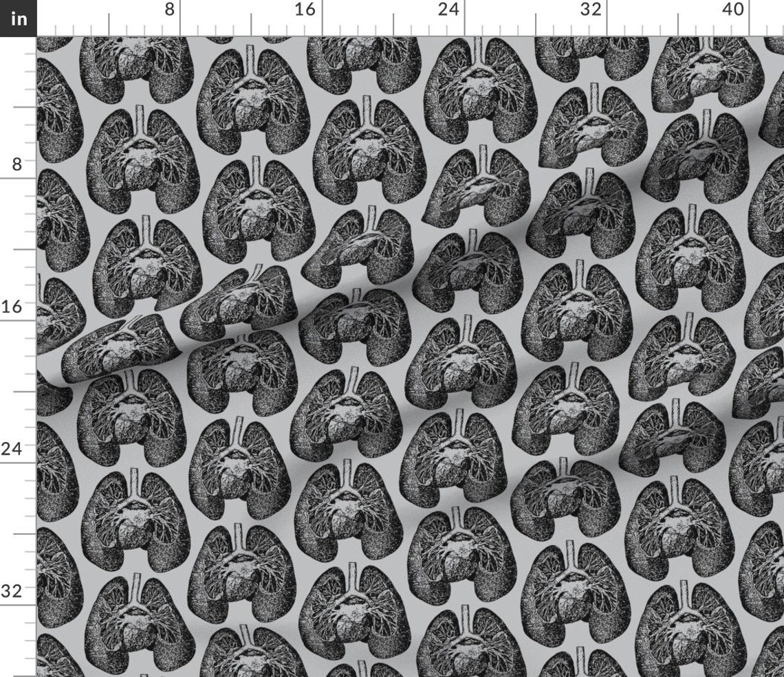 Anatomical Lungs Fabric Anatomical Lungs Black on Grey by - Etsy