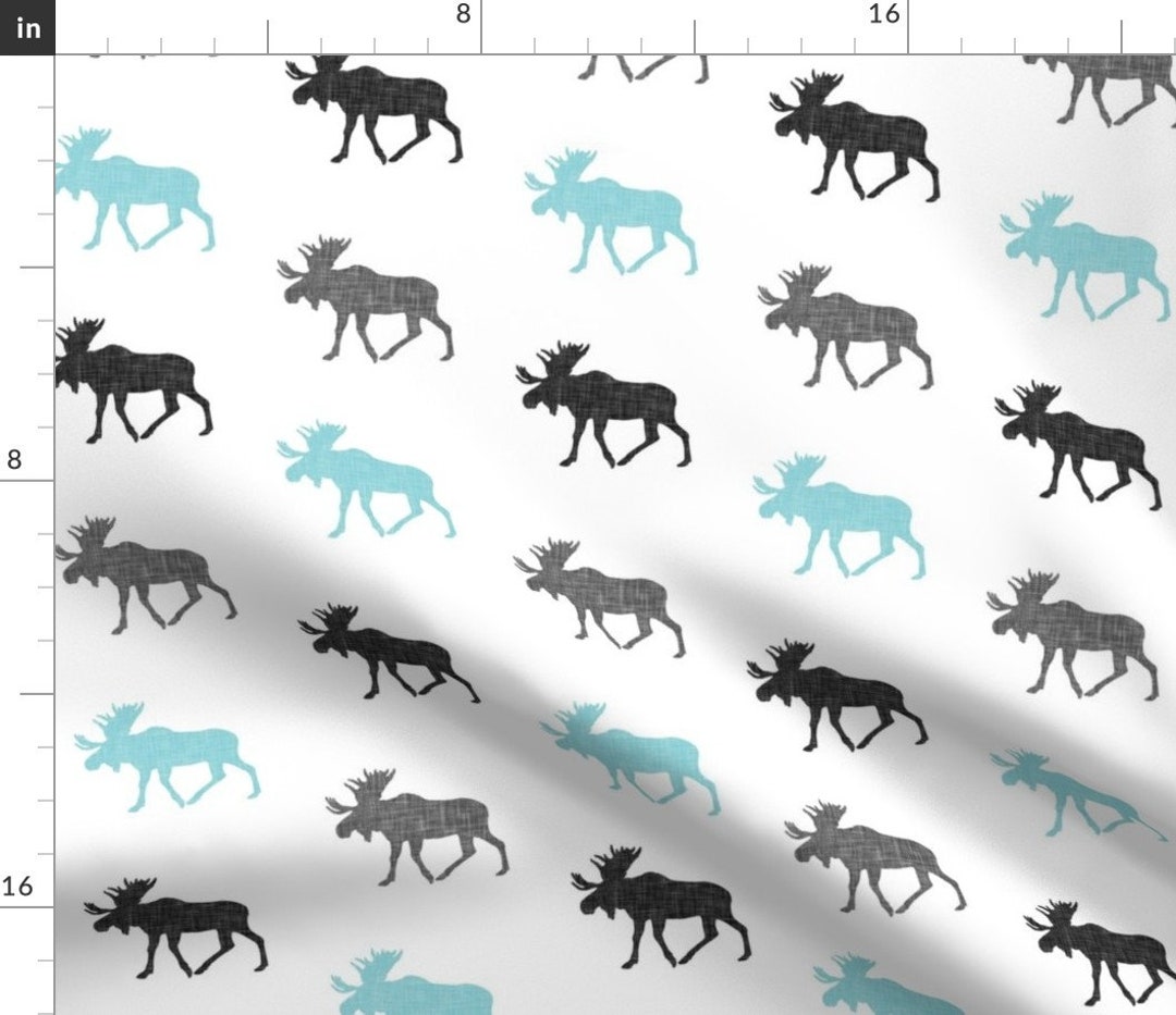 Moose Fabric Multi Moose Grey and Light Teal by - Etsy
