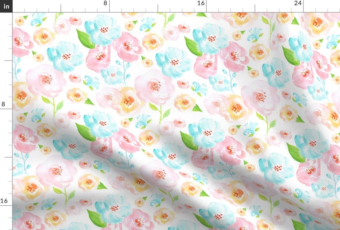 Summer Watercolor Flower Fabric - Floral Aqpk by Graceandcruzdesigns ...