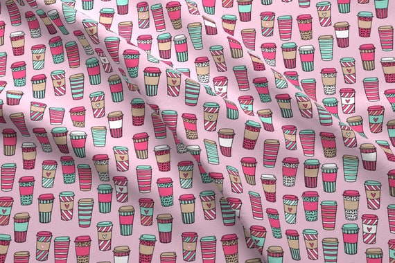 Coffee Fabric Coffee // Coffee Cafe Latte Fabric Pink And | Etsy