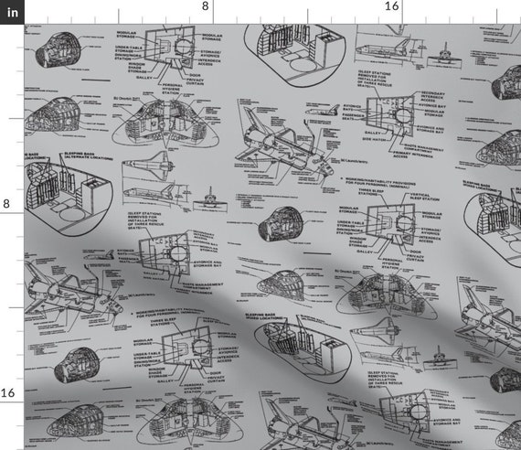 Shuttle Fabric Space Shuttle Black on Grey by | Etsy