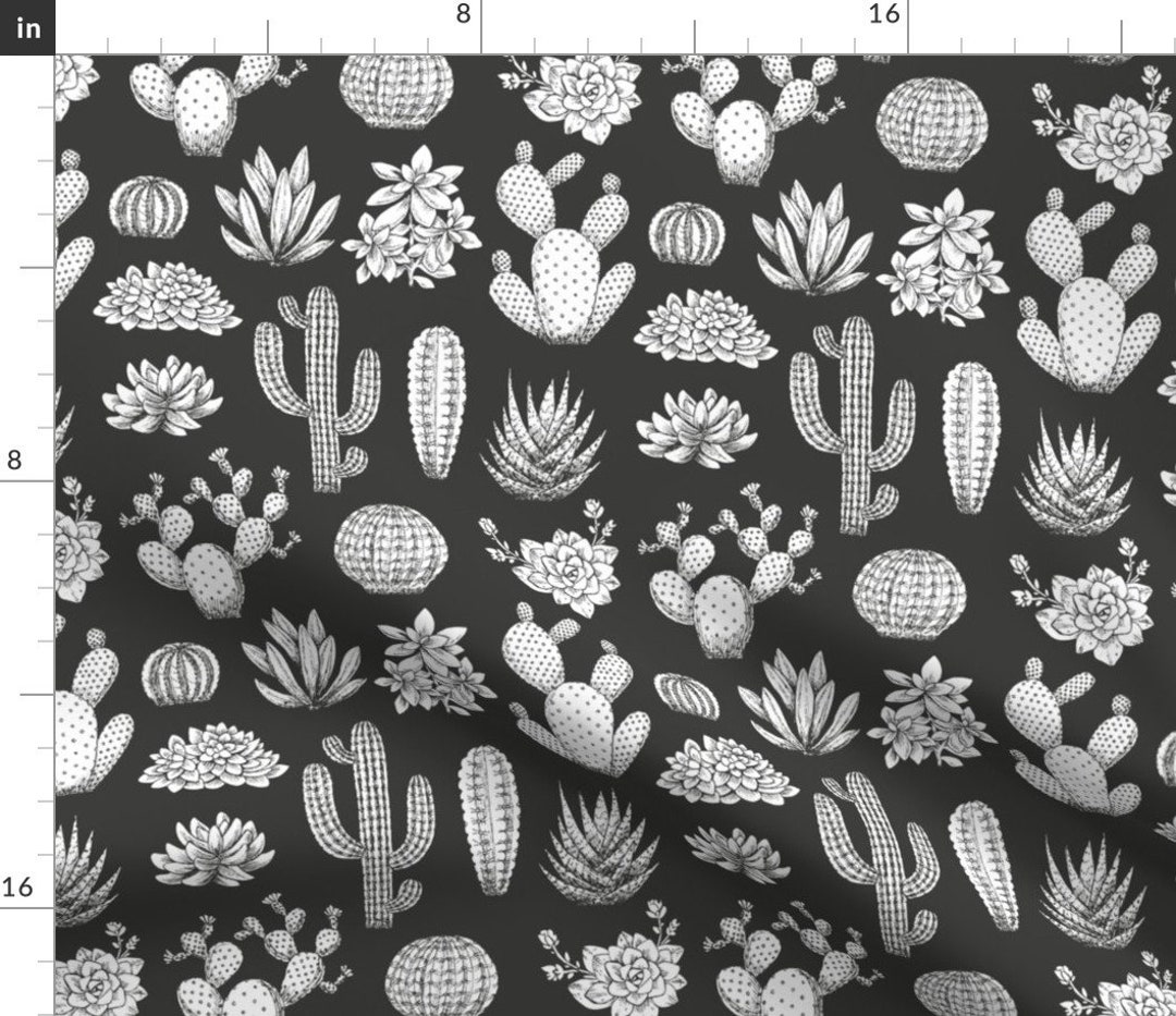 Cactus Fabric Cactus Collection by Adehoidar Modern White - Etsy