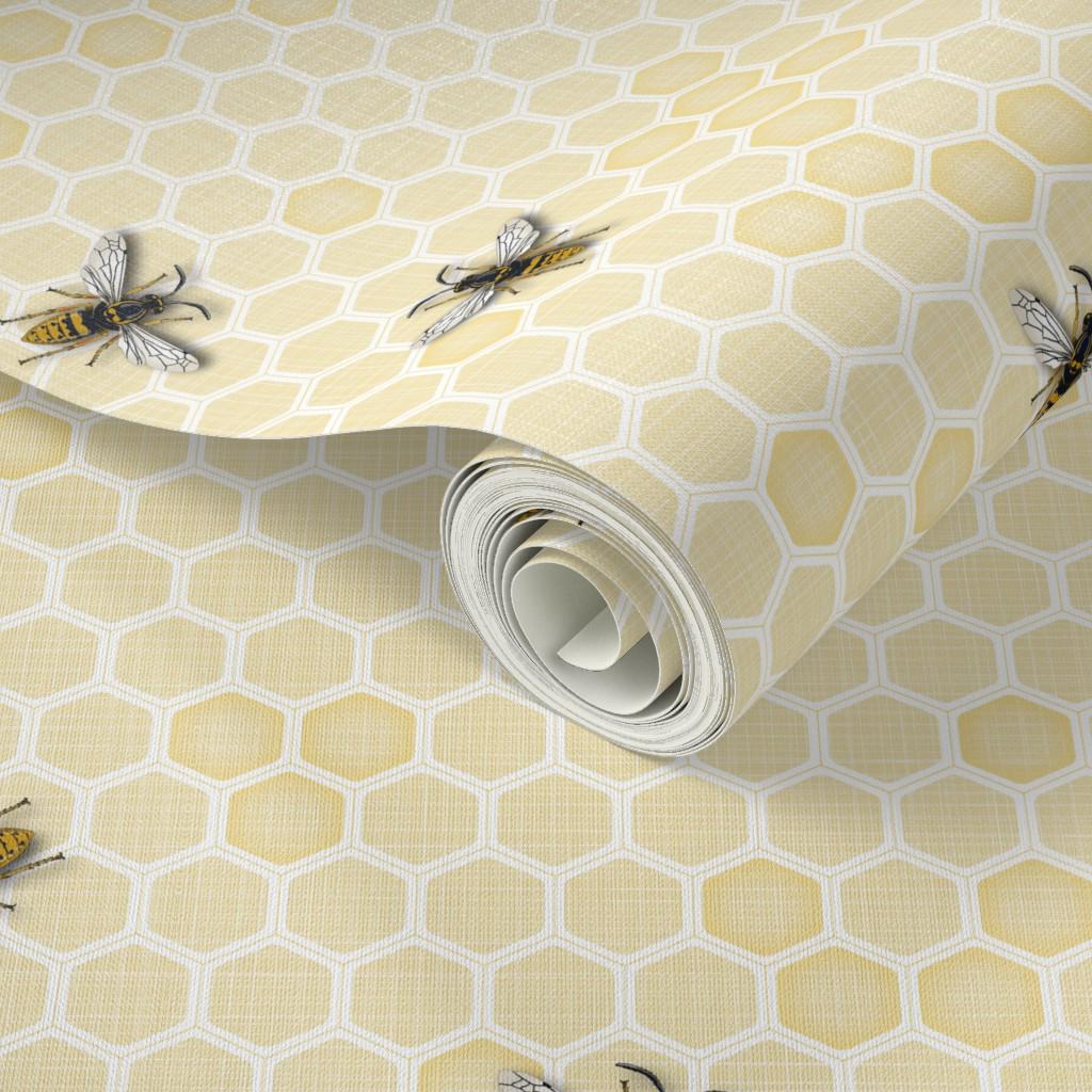 Bee Wallpaper - Honey, A Bee Farm! by Juliesfabrics - Bees Yellow White ...