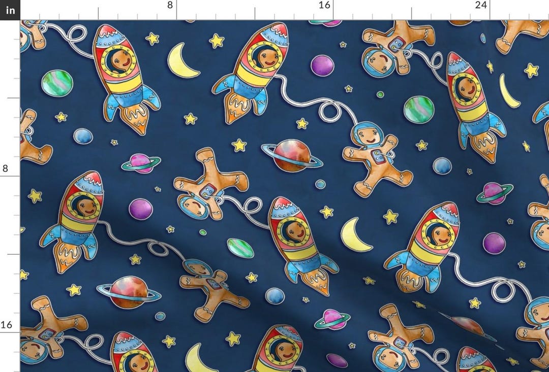 Gingerbread Man in Space Fabric - Gingerbread Cookie Astronauts by ...