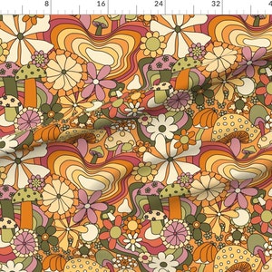 Retro Fabric Groovy Mushroom Garden by Yesterdaycollection - Etsy