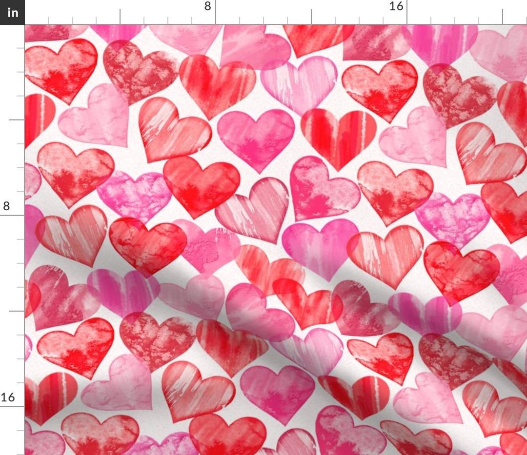 Valentine Watercolor Hearts Fabric Painted Hearts by J9design Valentine ...