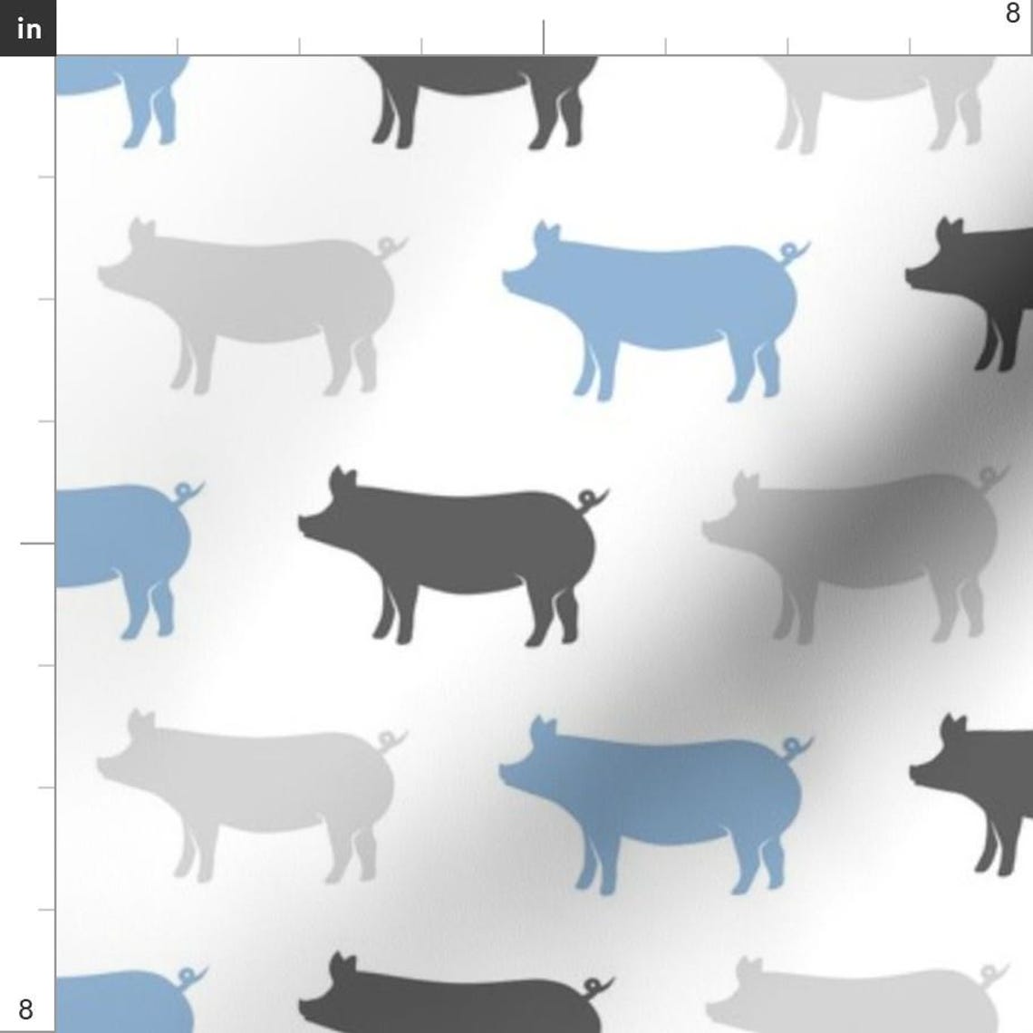 Pigs Fabric - Multi Pigs - Blue and Grey by Littlearrowdesign - Pigs ...