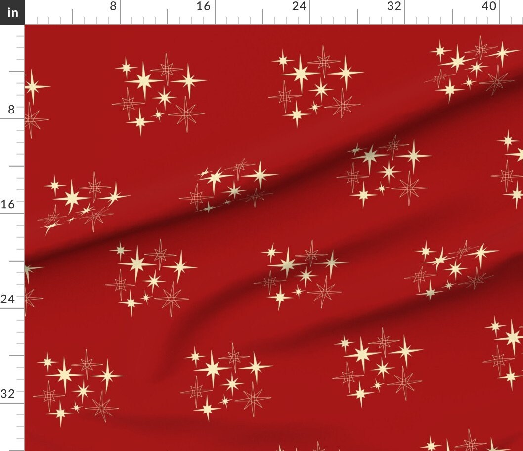 Red Atomic Star Fabric mid Century Atomic Perfect Stars by | Etsy