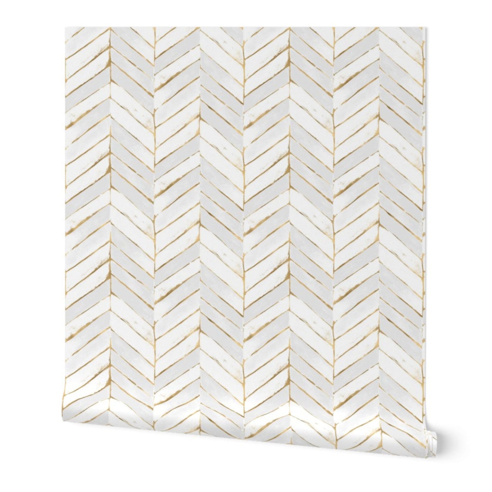 Chevron Wallpaper Chevron Painted White Gold by Crystal - Etsy