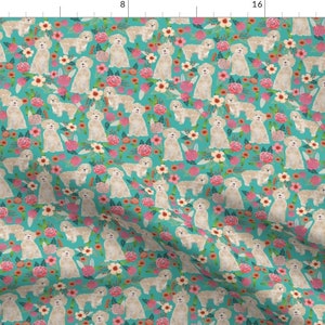 Cockapoo Fabric Cockapoo Florals Cream White Dog Turquoise - Etsy