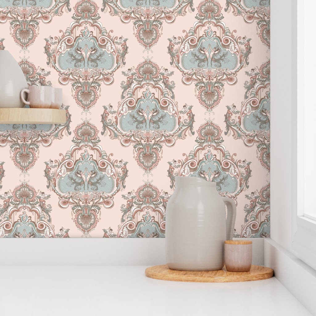 Angles Wallpaper Rococo Romantic by Stacystudios Blue Pink - Etsy