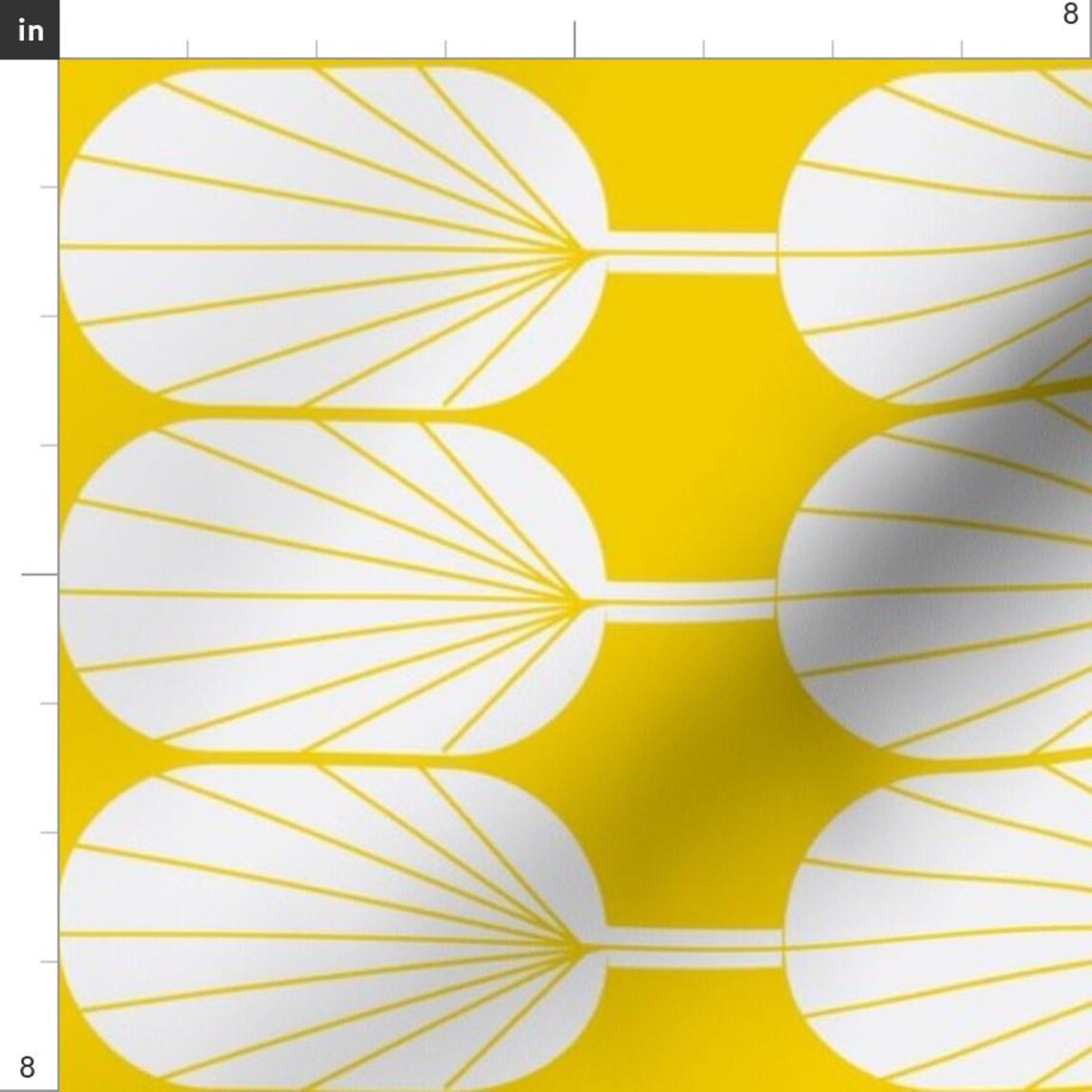 Yellow Fans Fabric - Fanpod Gold and White by Ninaribena - Mod Yellow ...