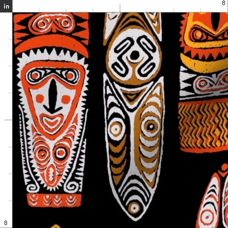 Tiki Pattern Fabric New Guinea Masks 2e by Muhlenkott Tiki - Etsy