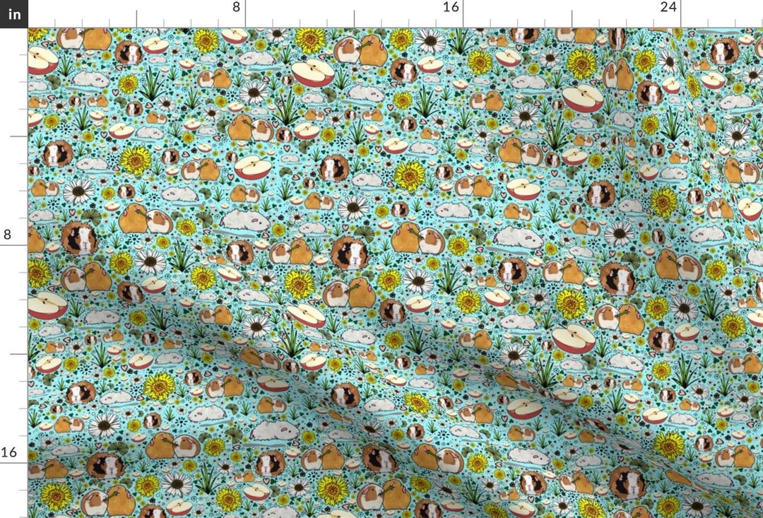 Guinea Pig Fabric Guinea Pigs on Blue by Nemki Guinea Pig Cotton Fabric ...