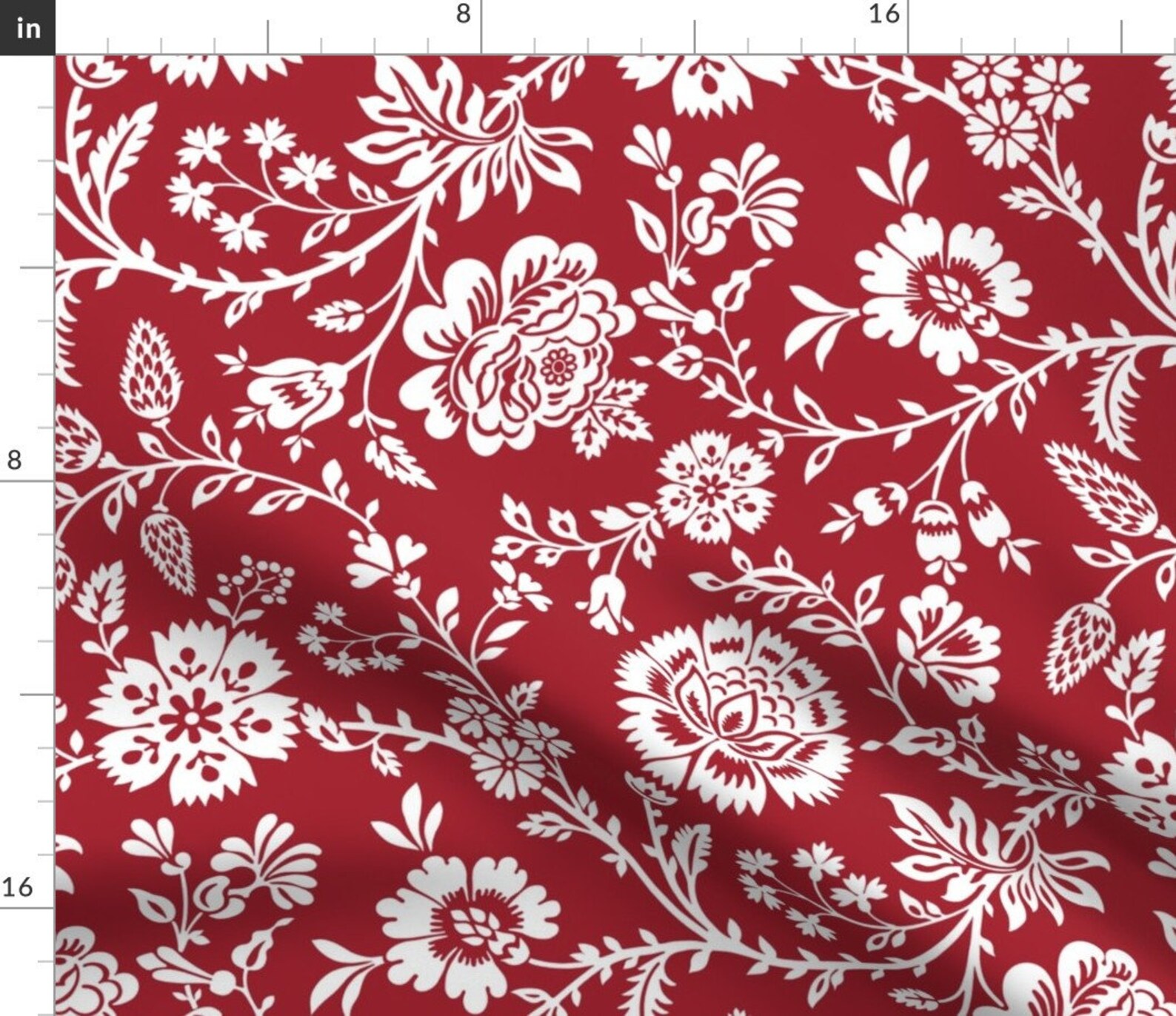 Classic Red and White Floral Fabric Olivia in White on - Etsy