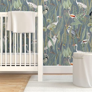 Cranes Removable Peel and Stick Wallpaper - Herons Slate Blue Gray Large Scale Birds - Wall Art ...