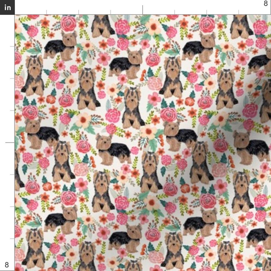 Yorkie Fabric - Yorkie Florals (smaller Scale) Yorkshire Terrier Beige ...