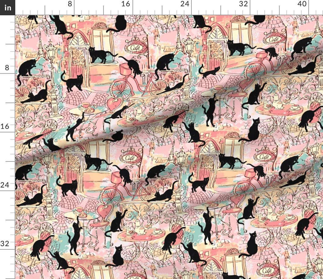 Pastel Cafe Fabric Black Cat Caffe by Emikundesigns Pastel - Etsy