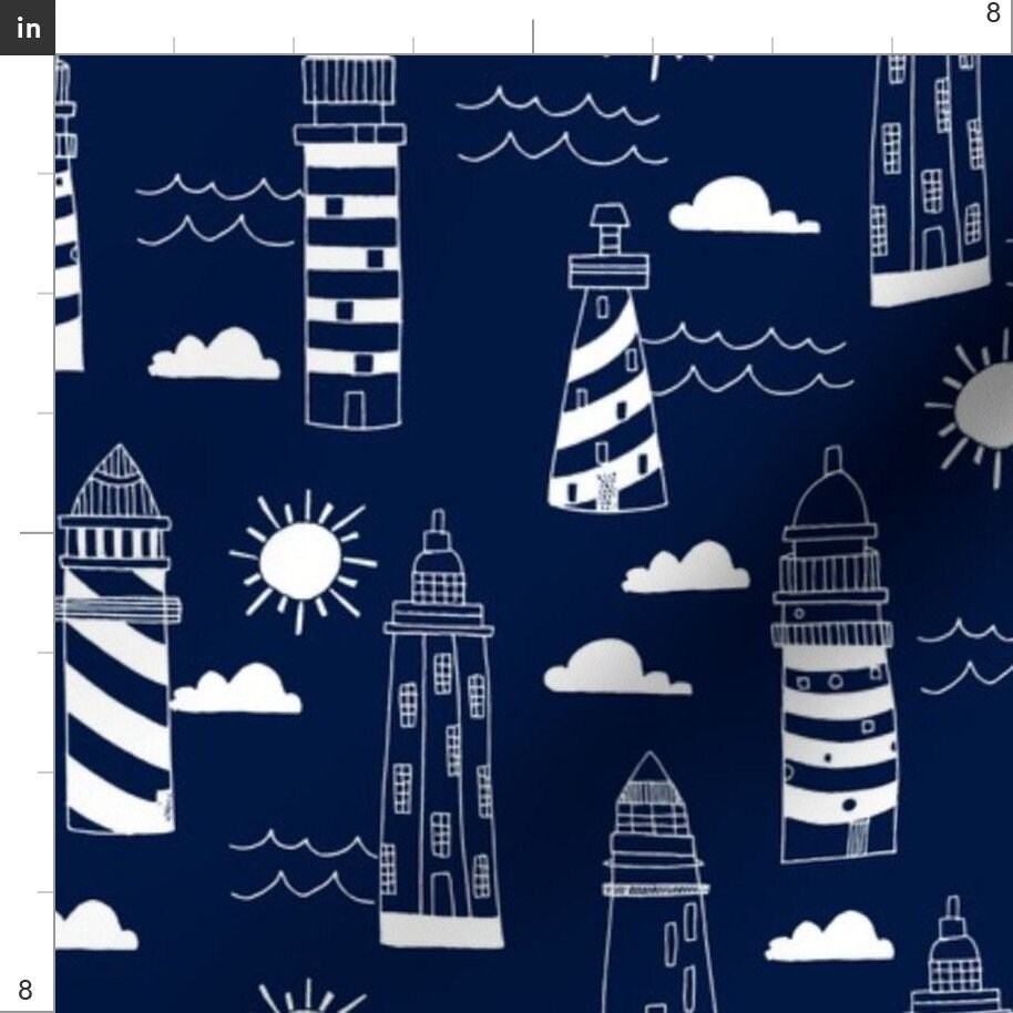 Lighthouse Fabric Lighthouses // Navy Nautical Summer Ocean - Etsy