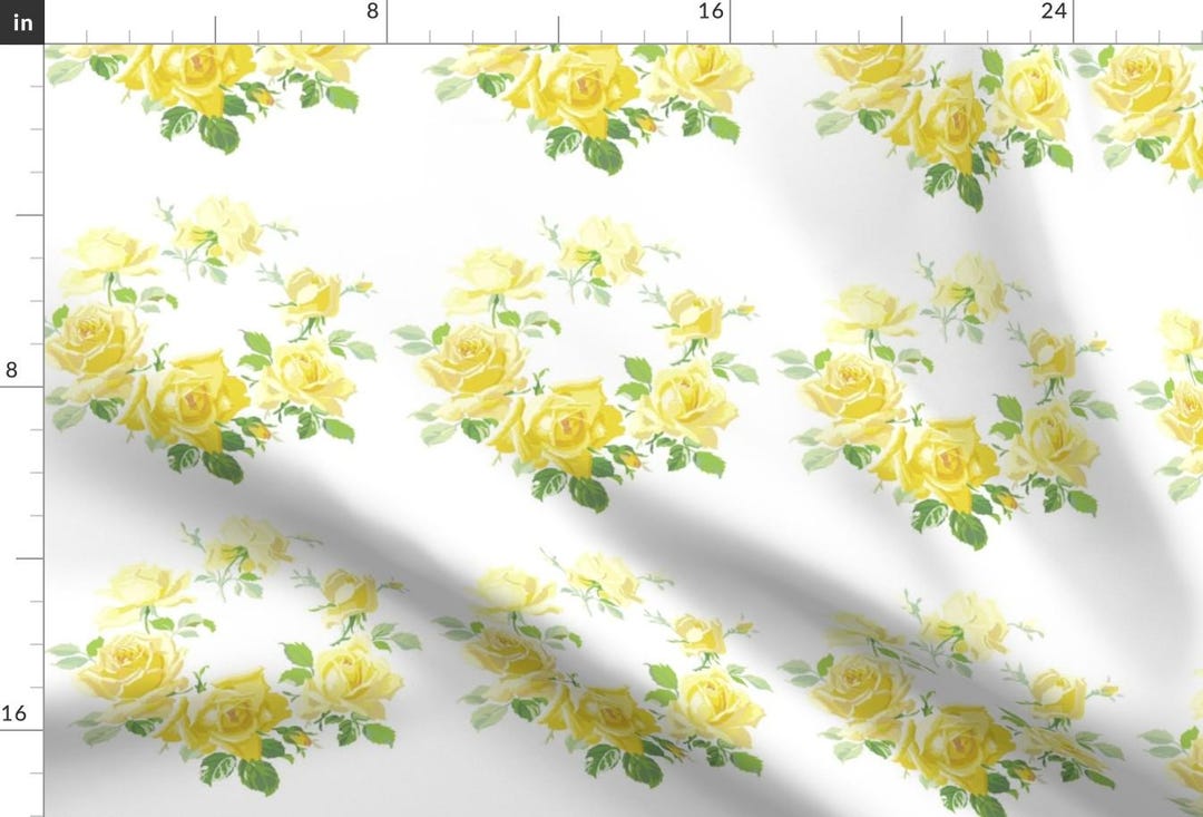 Vintage Yellow Rose Fabric Caroline Yellow Rose Wreath by Lilyoake ...