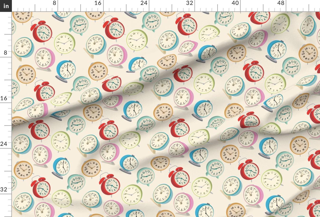 Vintage Time Fabric - Retro Clock Fabric Design Cream Background by ...
