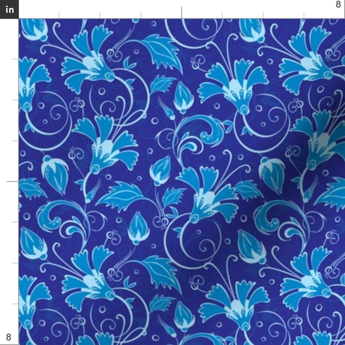 Navy Blue Turkish Flower Fabric Dark Blue Turkish Floral | Etsy
