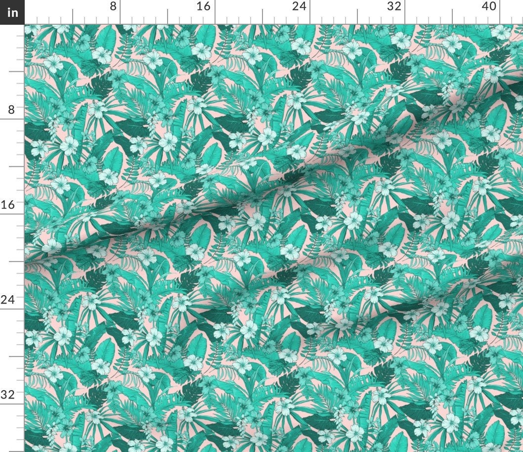Tropical Fabric Miami Beach / Aqua Peach by Shopcabin - Etsy Canada