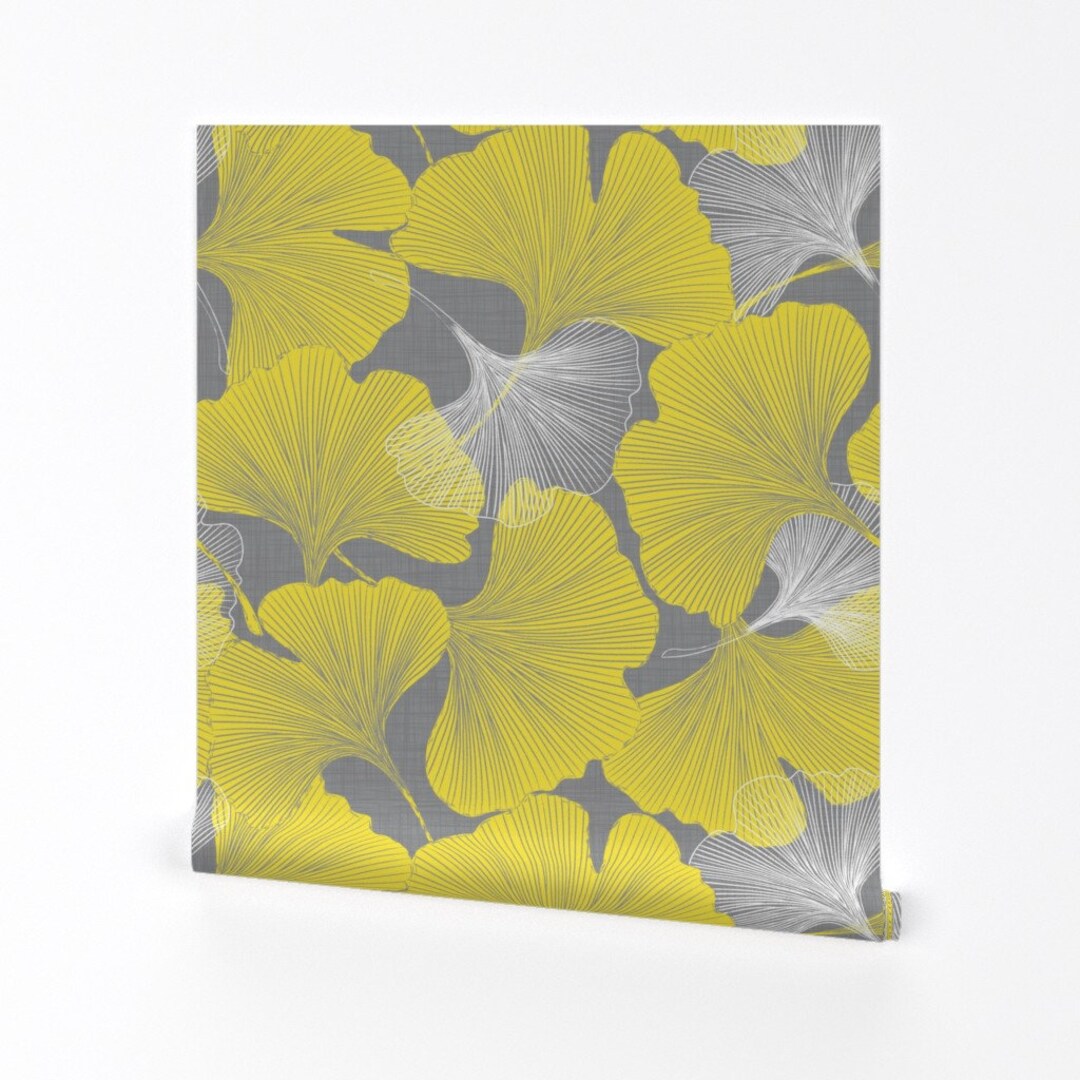 Gingko Wallpaper Yellow Gingko by Meliszawang Yellow Gray Floral ...