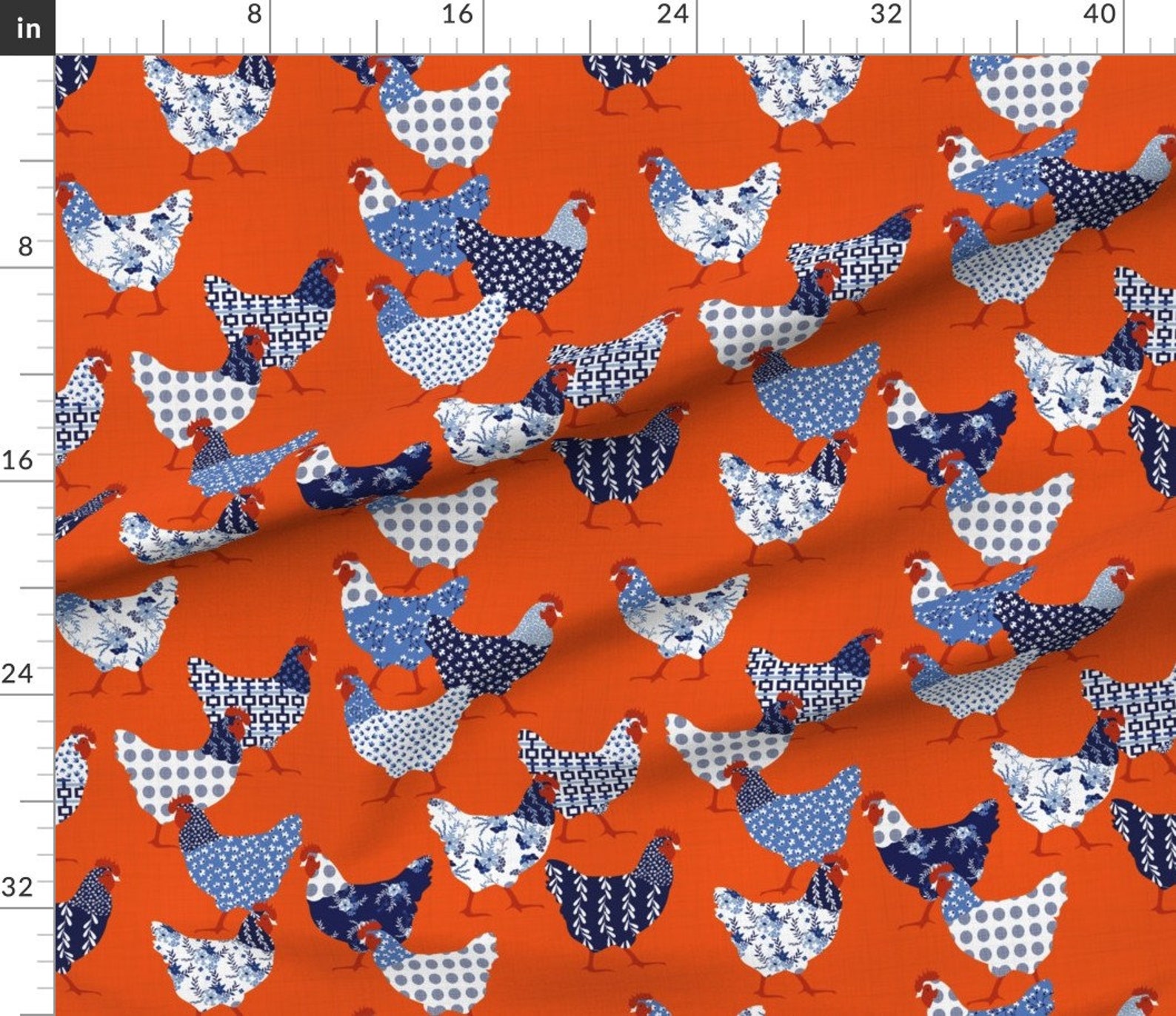 Patterned Chicken Fabric Chick Chick Chinoiserie by Booboo | Etsy