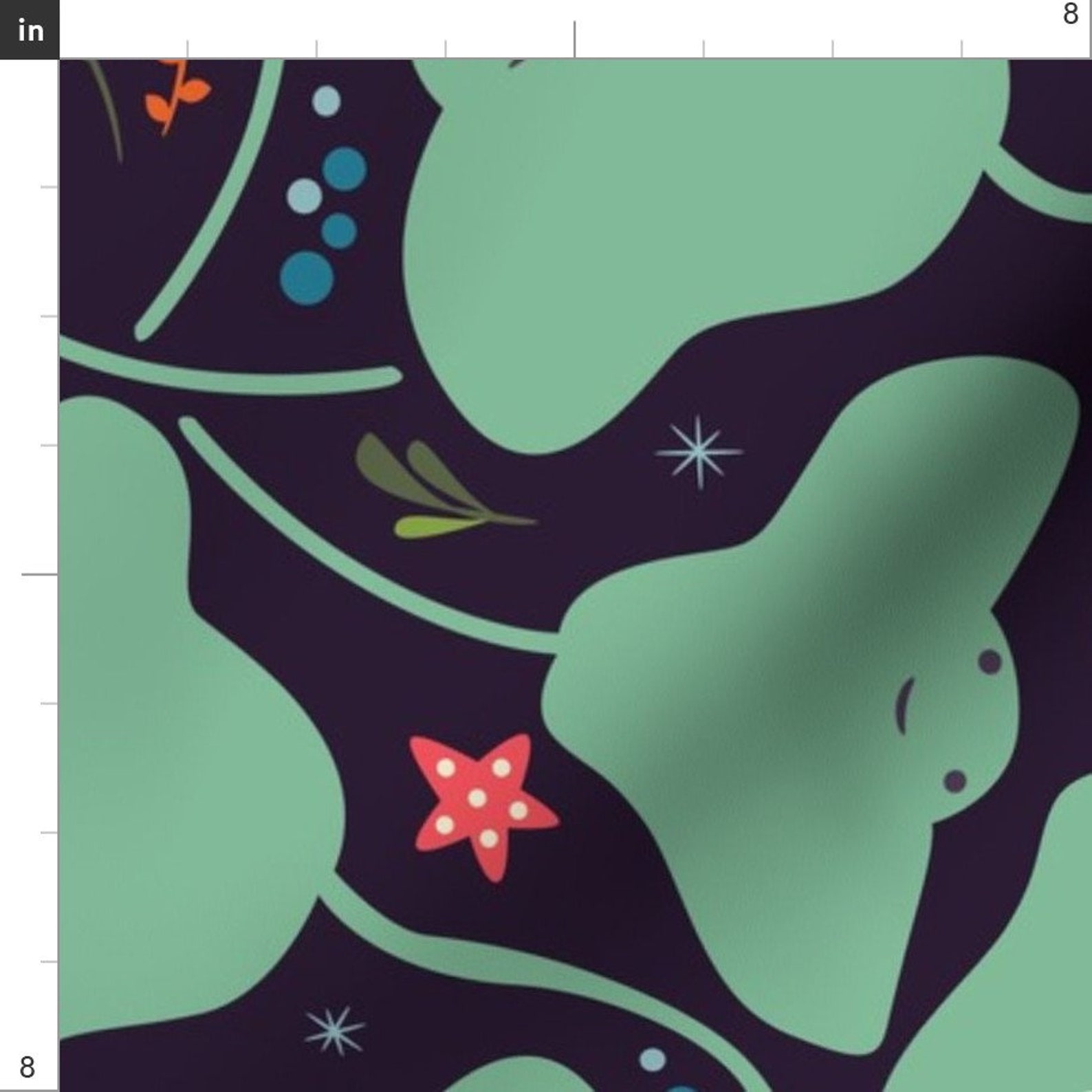 Kawaii Sting Ray Fabric Cute Green Stingrays by Bluelela - Etsy