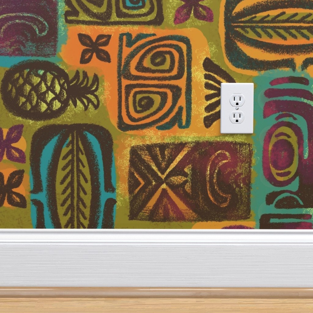 Tribal Tapa Wallpaper Native Poly by Woodyworld Hawaiian | Etsy