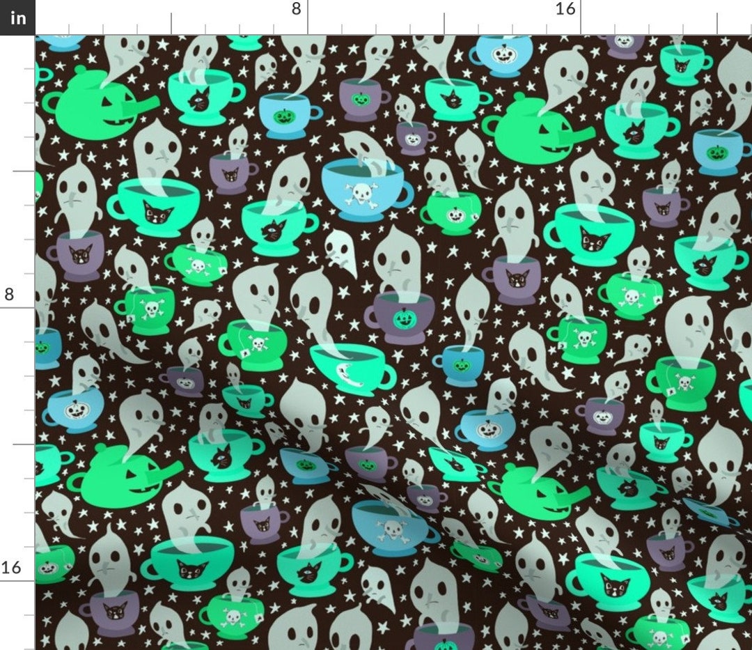 Ghost Coffee Fabric Tea Cup Ghosts in Blues by Heidikenney Ghost ...
