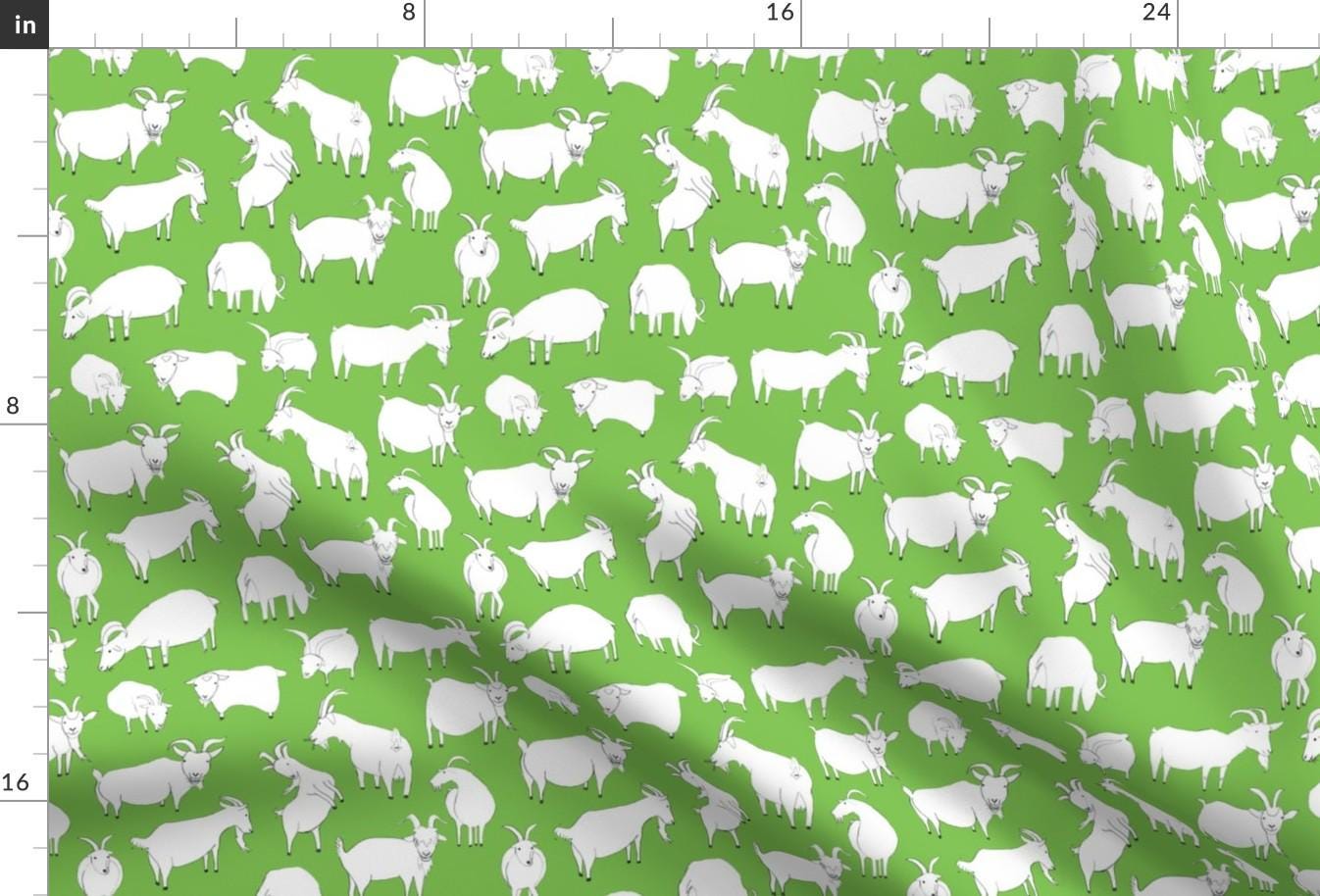 Goat Fabric - Green Goats Playing by Crumpetsandcrabsticks - Kids ...