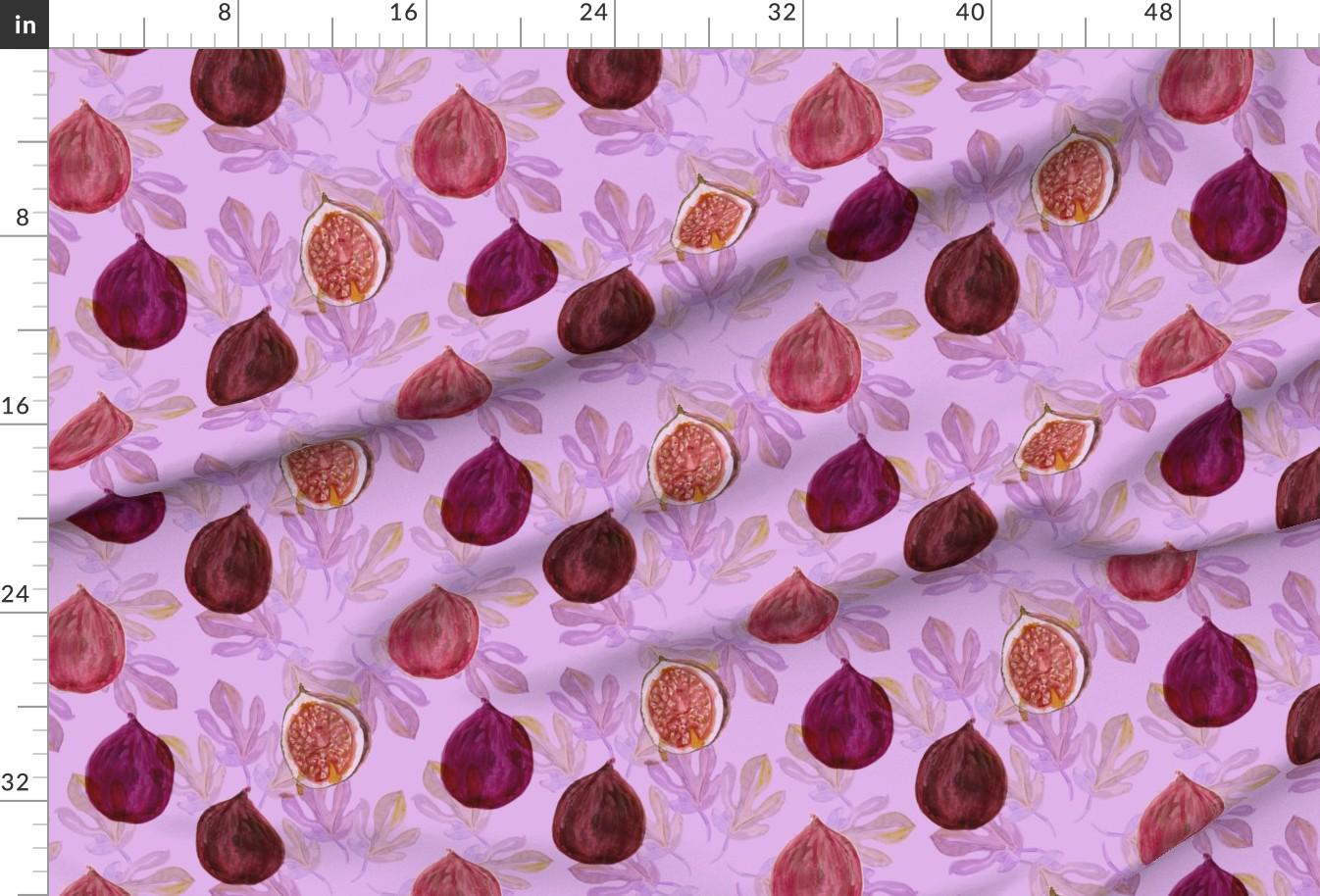 Purple Watercolor Fig Fabric - Watercolor Fig and Fig Leaf Harvest by ...