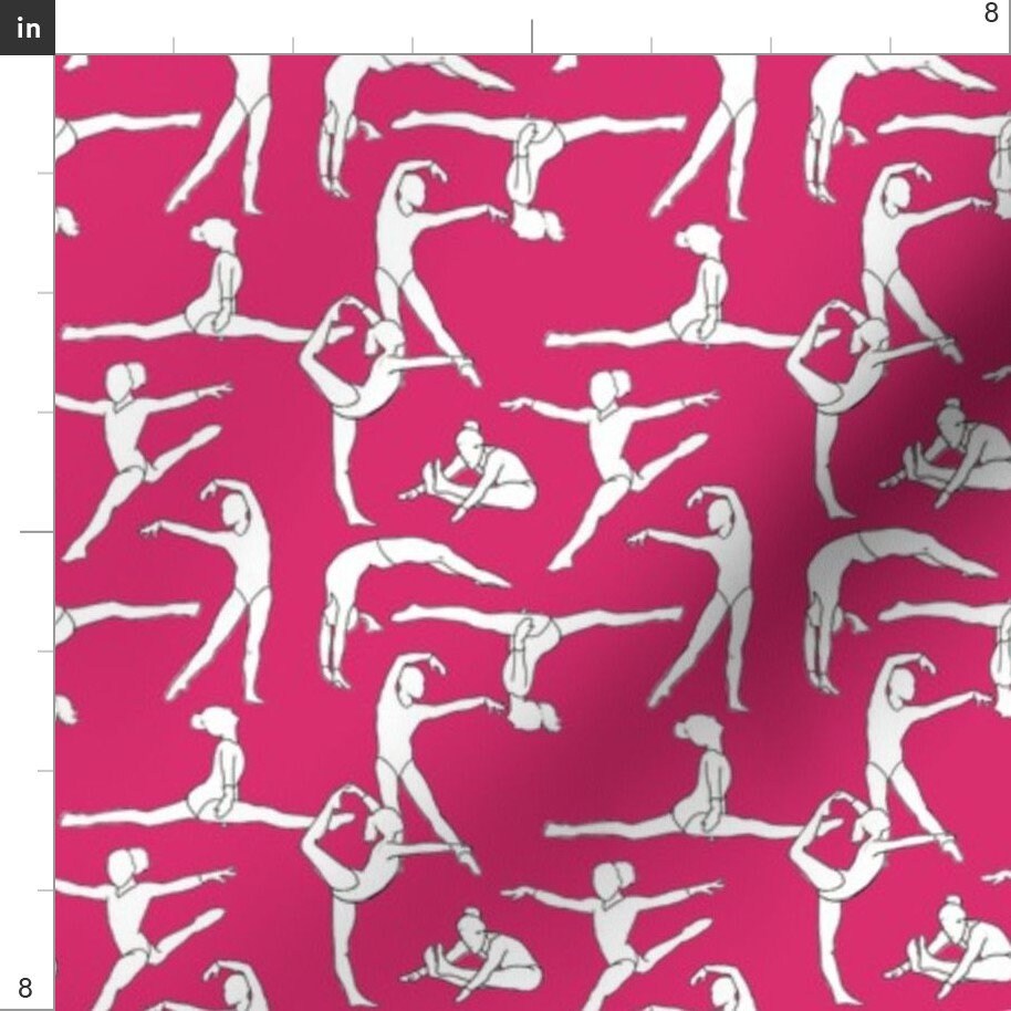 Tumbling Gymnastics Fabric Gymnasts on Magenta by | Etsy