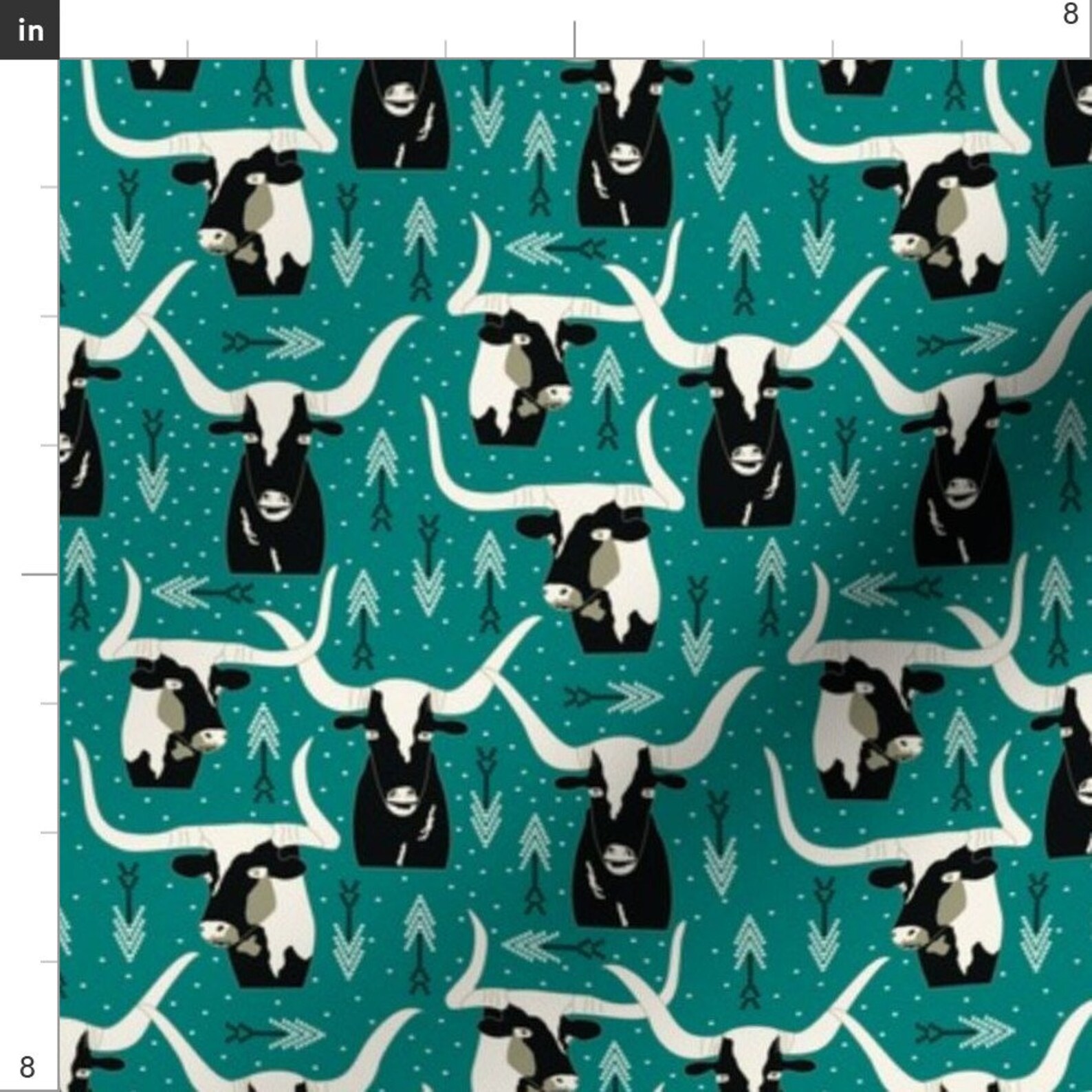 Blue Longhorns Fabric Longhorns Dark by Mag-o Western | Etsy