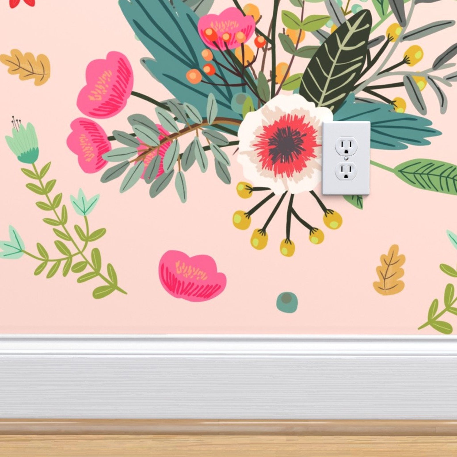 Floral Wallpaper Boho Pink Floral by Shop Cabin Custom - Etsy