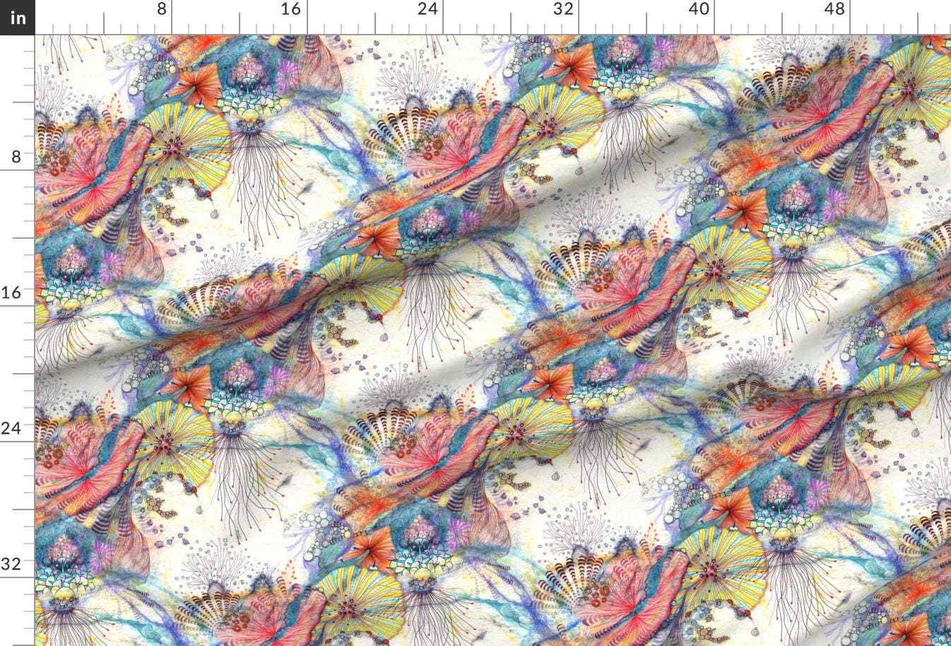 Nautical Extra Wide Sateen Fabric Watercolor Sea Botanical Ocean Marine ...
