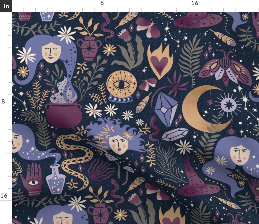 Witch Fabric Witch by Noralou Moon Crystal Snakes Heart - Etsy