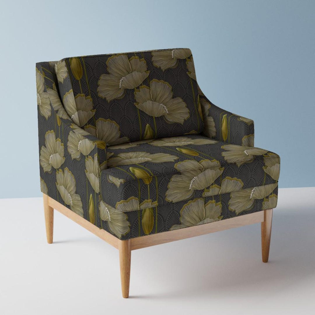 Art Decor Poppy Upholstery Fabric- Art Deco Fleurs Dor by J9design ...