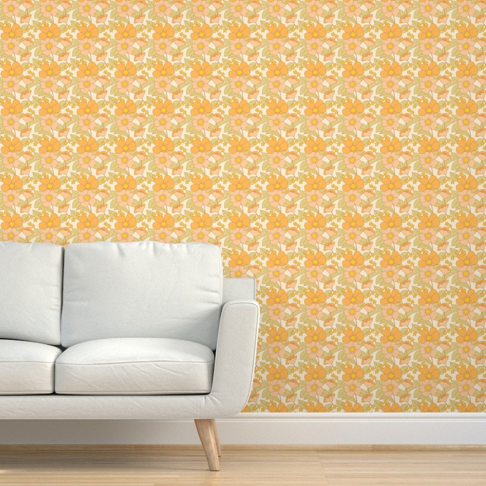 70s Wallpaper 70s Flower Sunny by Morecandyshop Yellow - Etsy