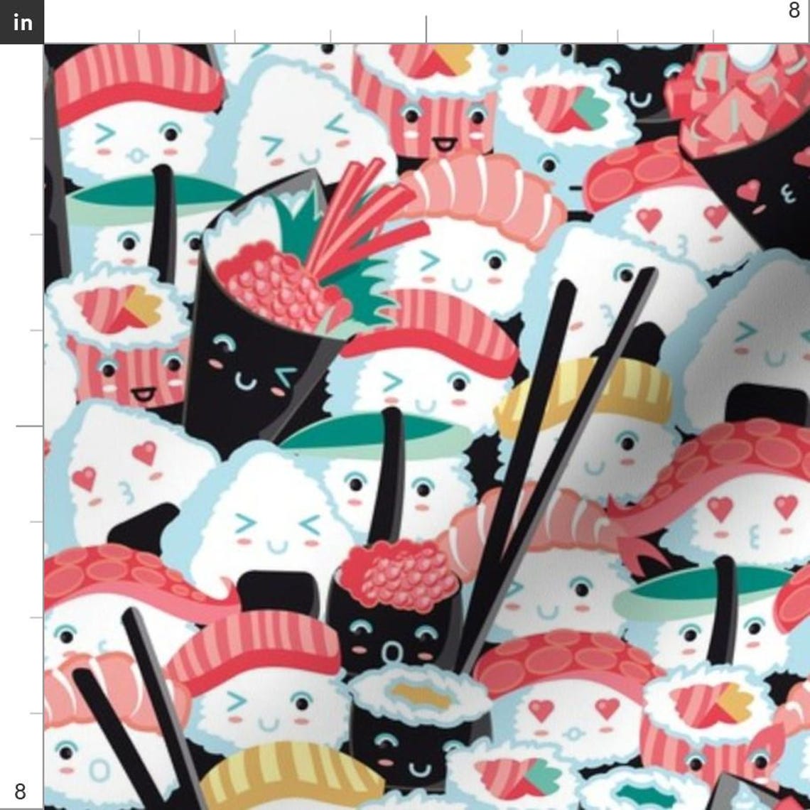 Sushi Fabric - Kawaii Sushi Crowd by Selmacardoso - Sushi Kawaii ...