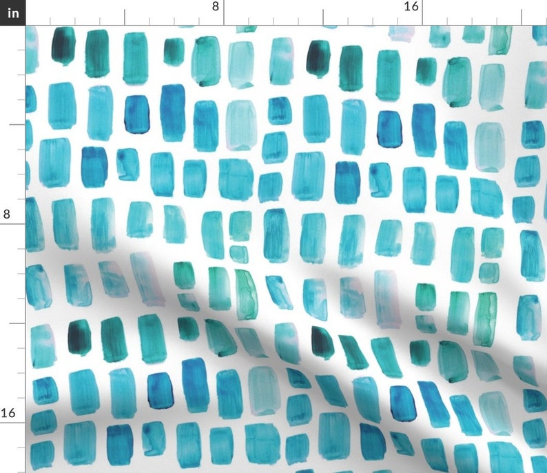Blue Watercolor Dashes Fabric Aquamarine Watercolor Mosaic - Etsy