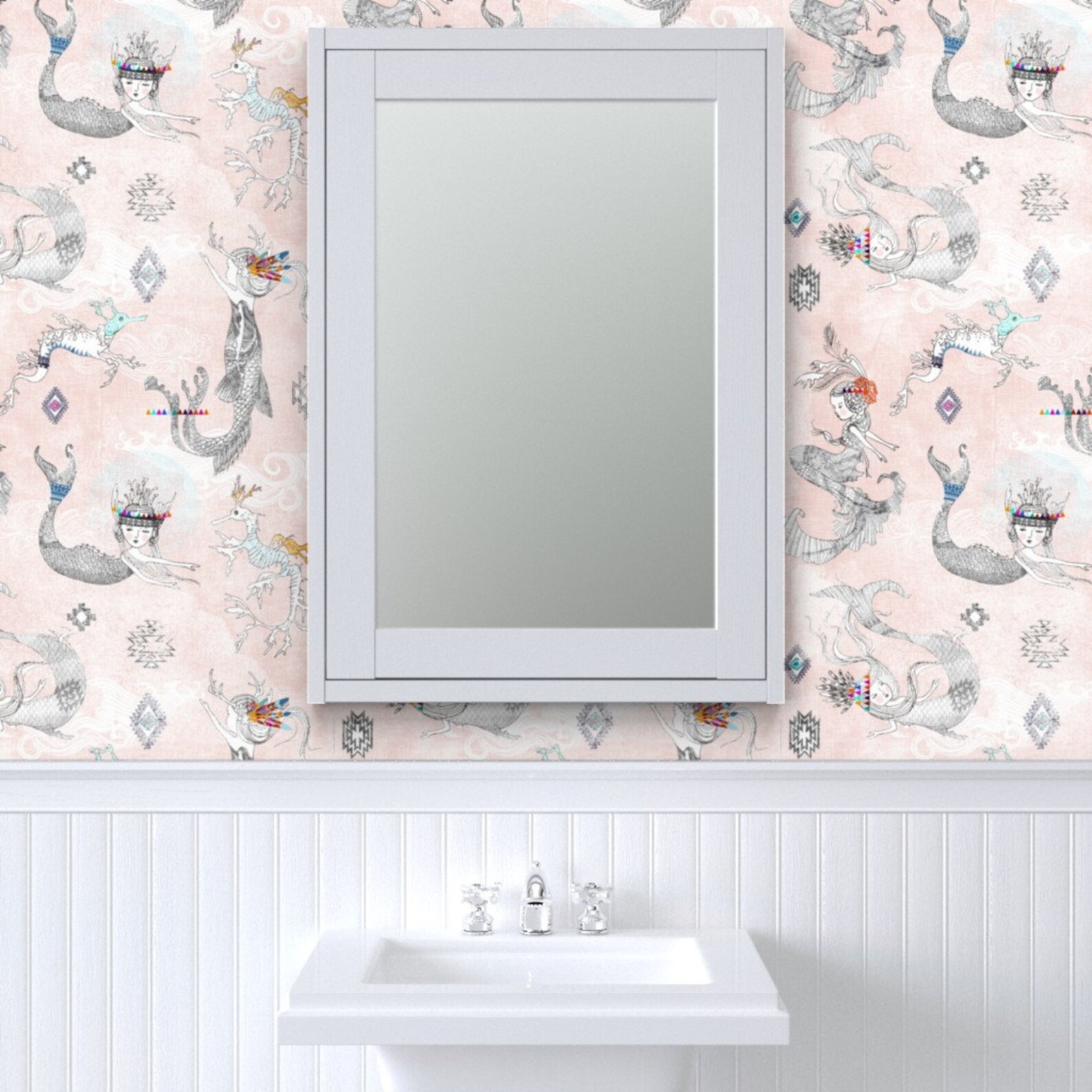 Mermaid Wallpaper Boho Maids Dragons by Nouveau Bohemian - Etsy