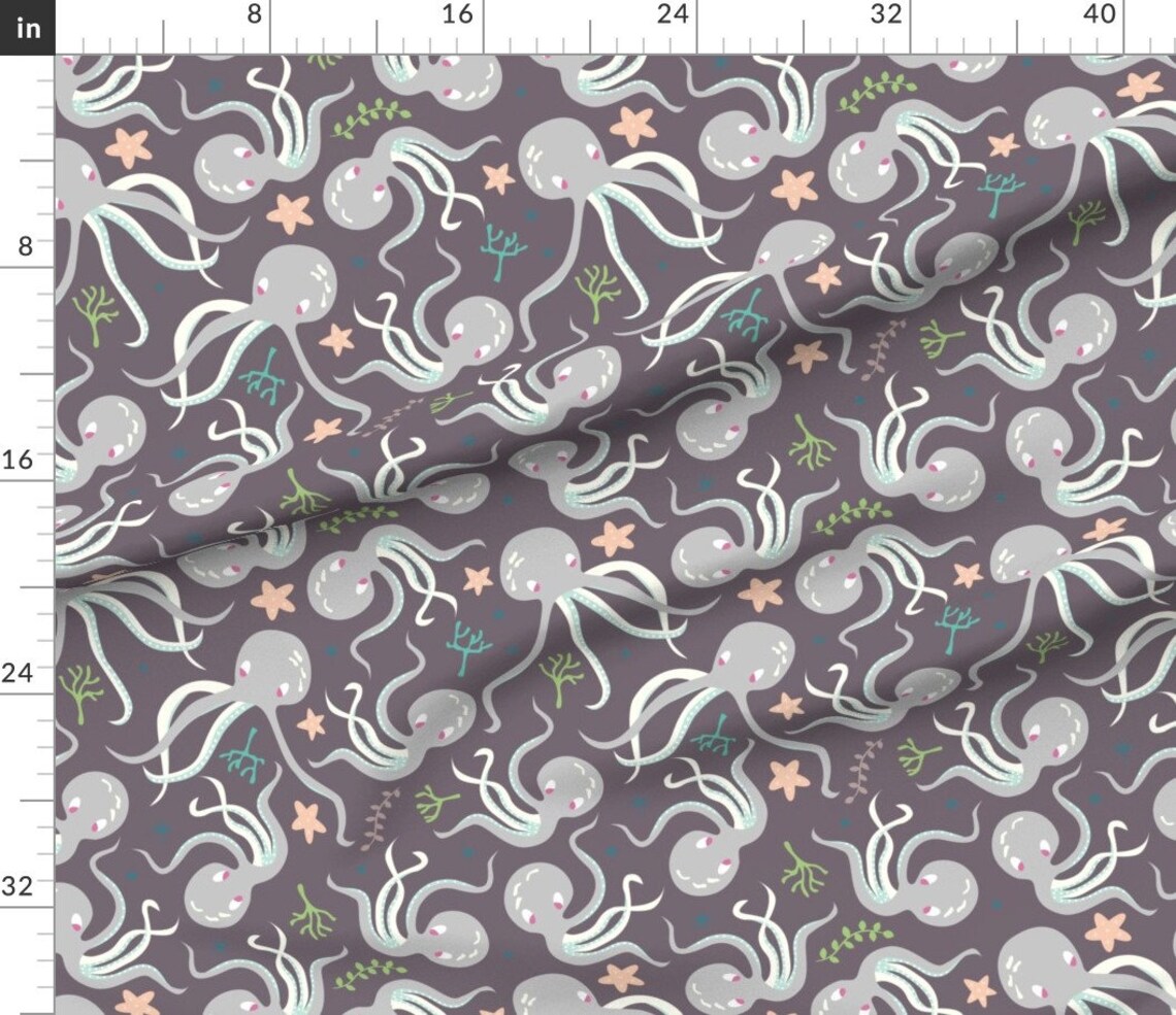 Gray Octopi Fabric Cute Gray Octopuses by Bluelela | Etsy