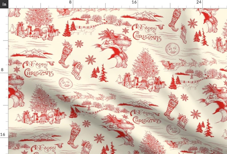 Holiday Toile Fabric - A Happy Christmas Holiday Toile by Sherri Bb ...