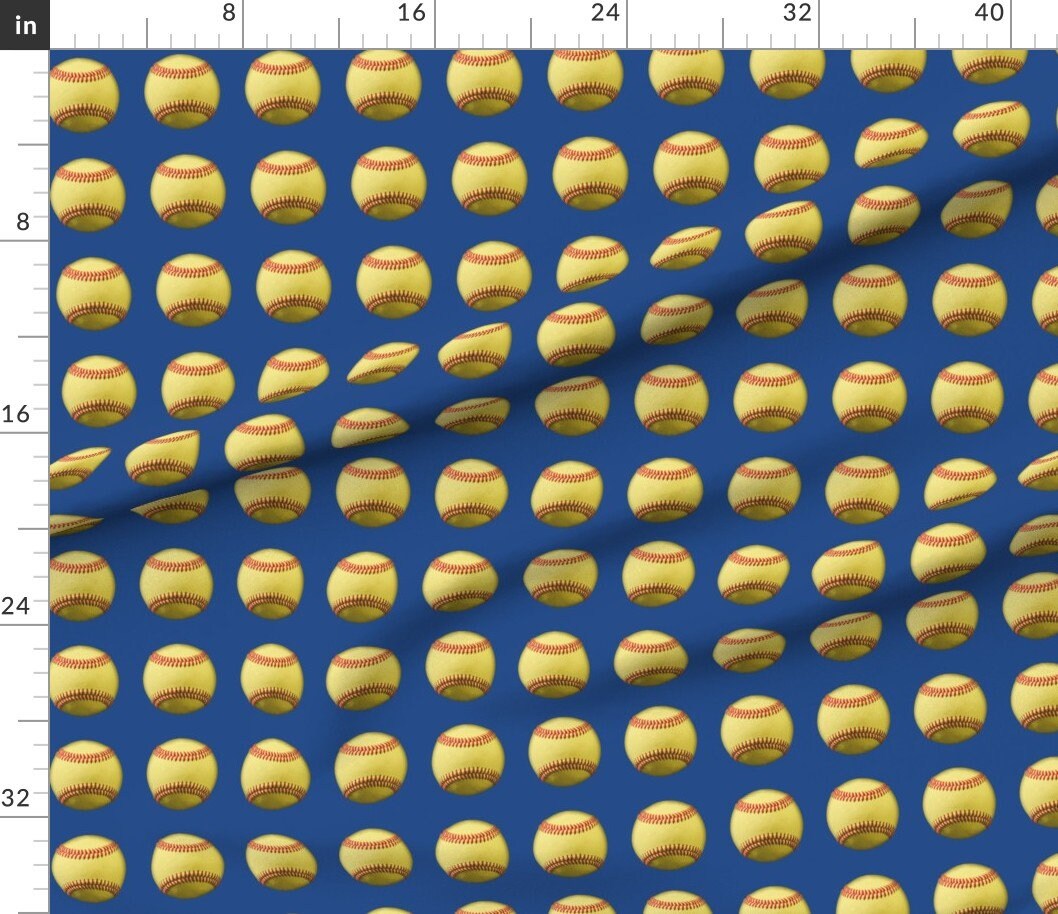 Softball Fabric 3 Yellow Softballs On Blue By | Etsy
