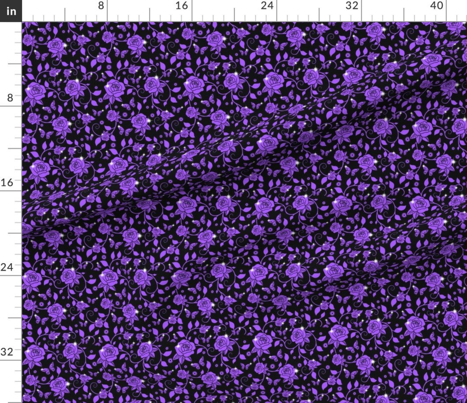 Floral Purple Roses Fabric Leaves Leaf Vines Butterfly - Etsy